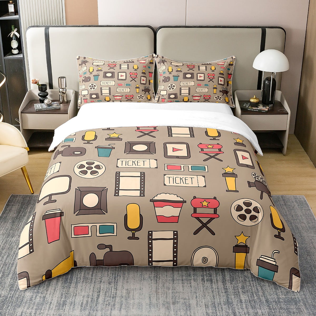 YST 100% Cotton Cartoon Movie Theme Bedding Set Full,Vintage Cinema ...