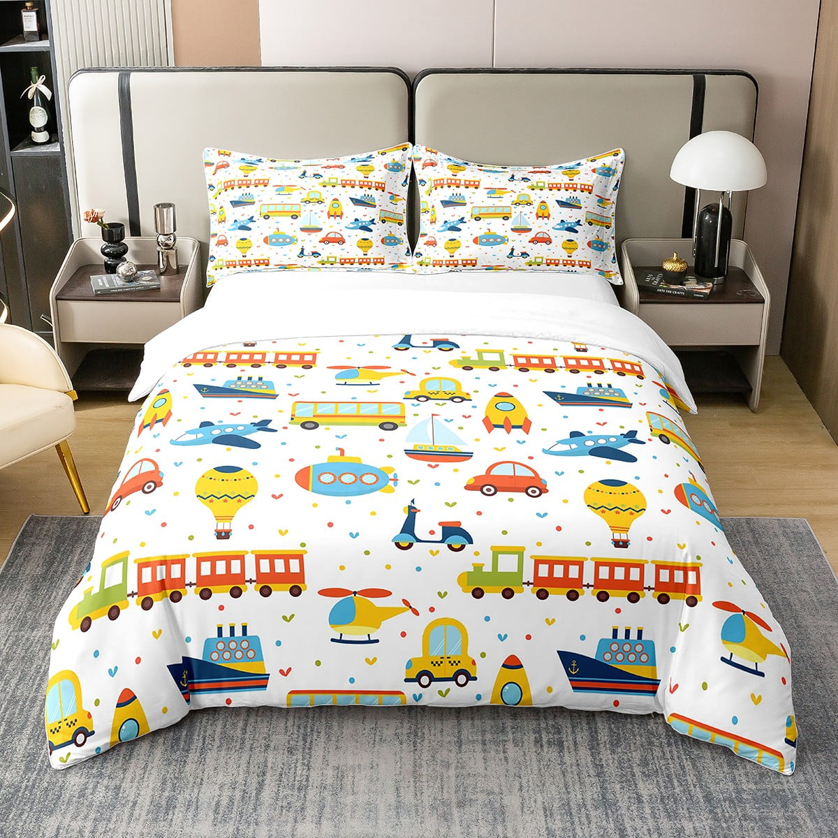YST 100% Cotton Cartoon Train Duvet Cover Airplane Bedding Set Queen ...