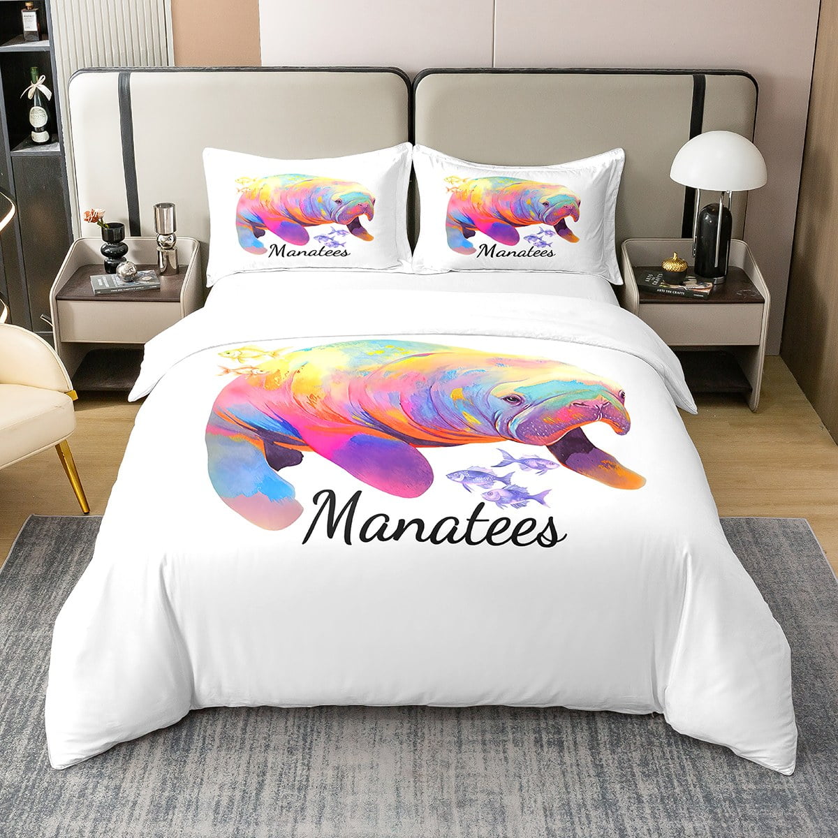 YST 100% Cotton Colorful Manatee Duvet Cover Queen, Oil Painting Animal ...