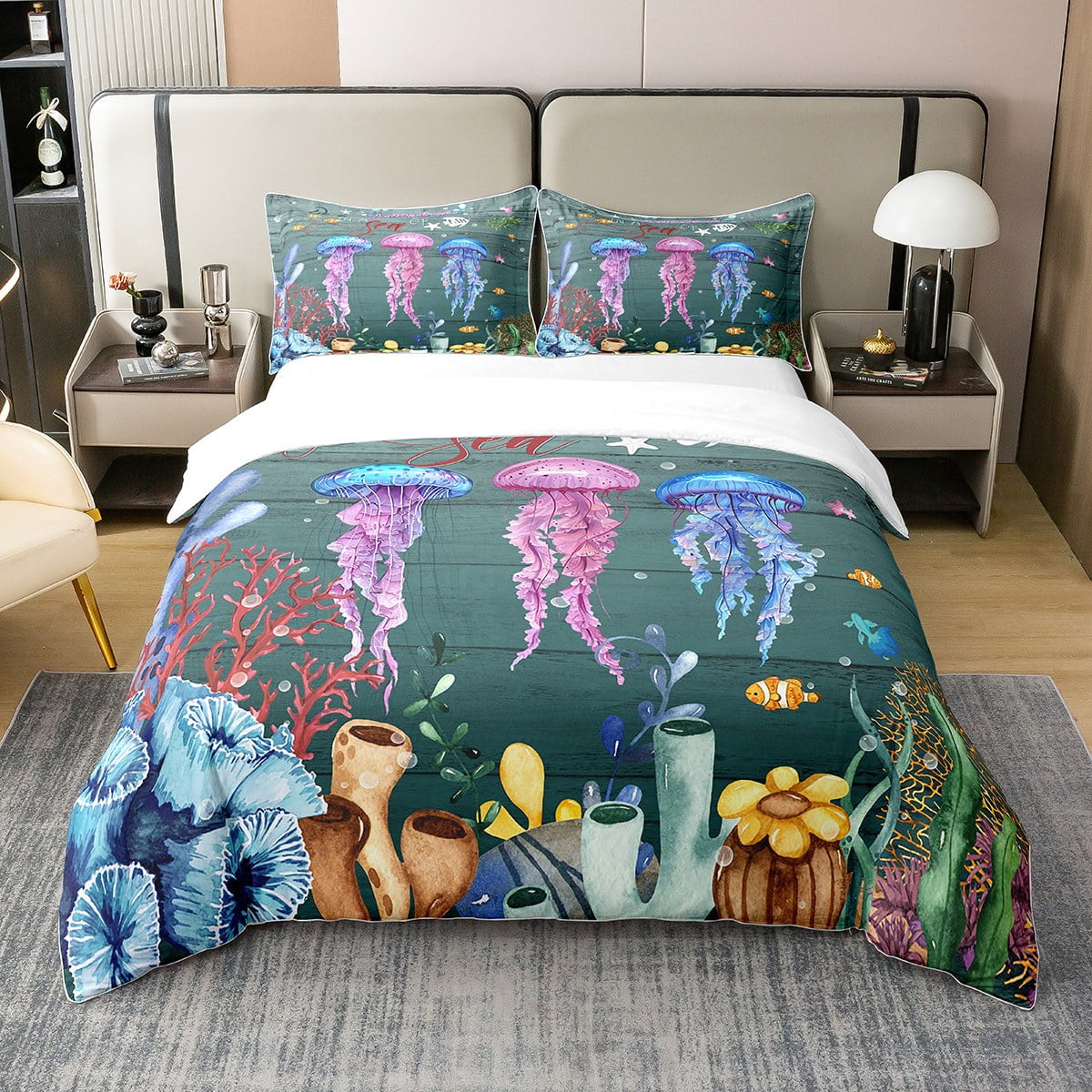 YST 100% Cotton Colourful Jellyfish Duvet Cover For Adult Teens Cute ...