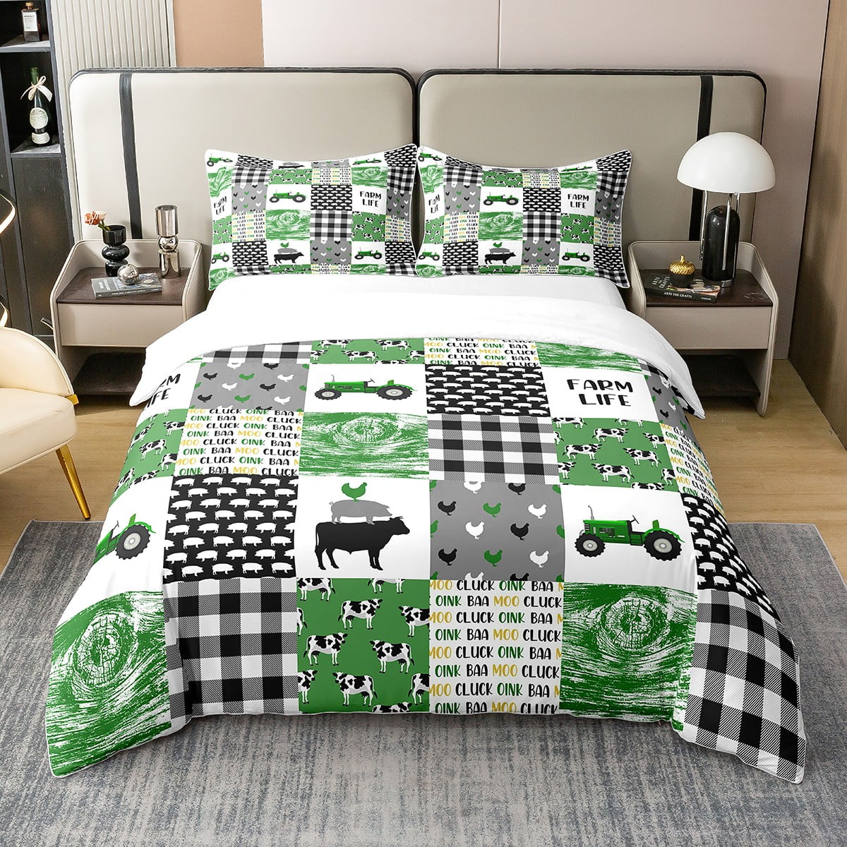 Erosebridal 100% Cotton Cow Duvet Cover,Rustic Farmhouse Cow Chicken ...