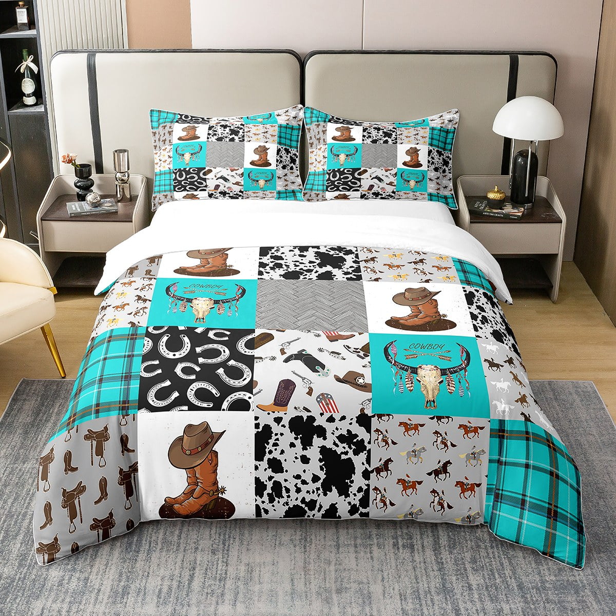 Erosebridal 100% Cotton Cowgirl Boots Hat Comforter Cover King Western ...
