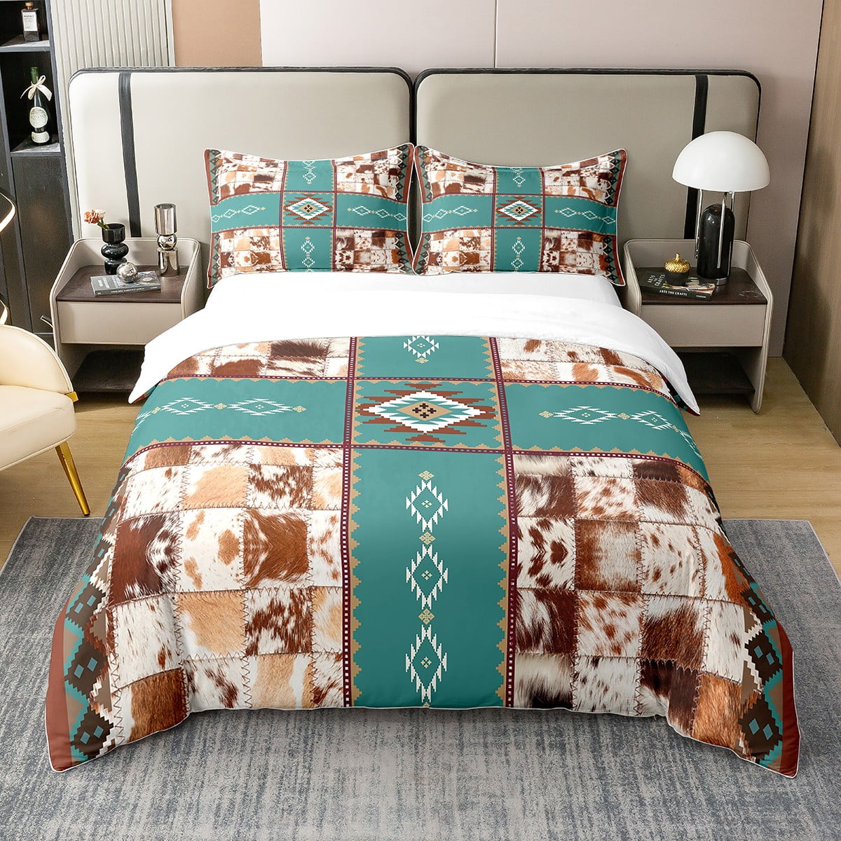 YST 100% Cotton Cowhide Comforter Cover Geometric Diamond Triangle ...