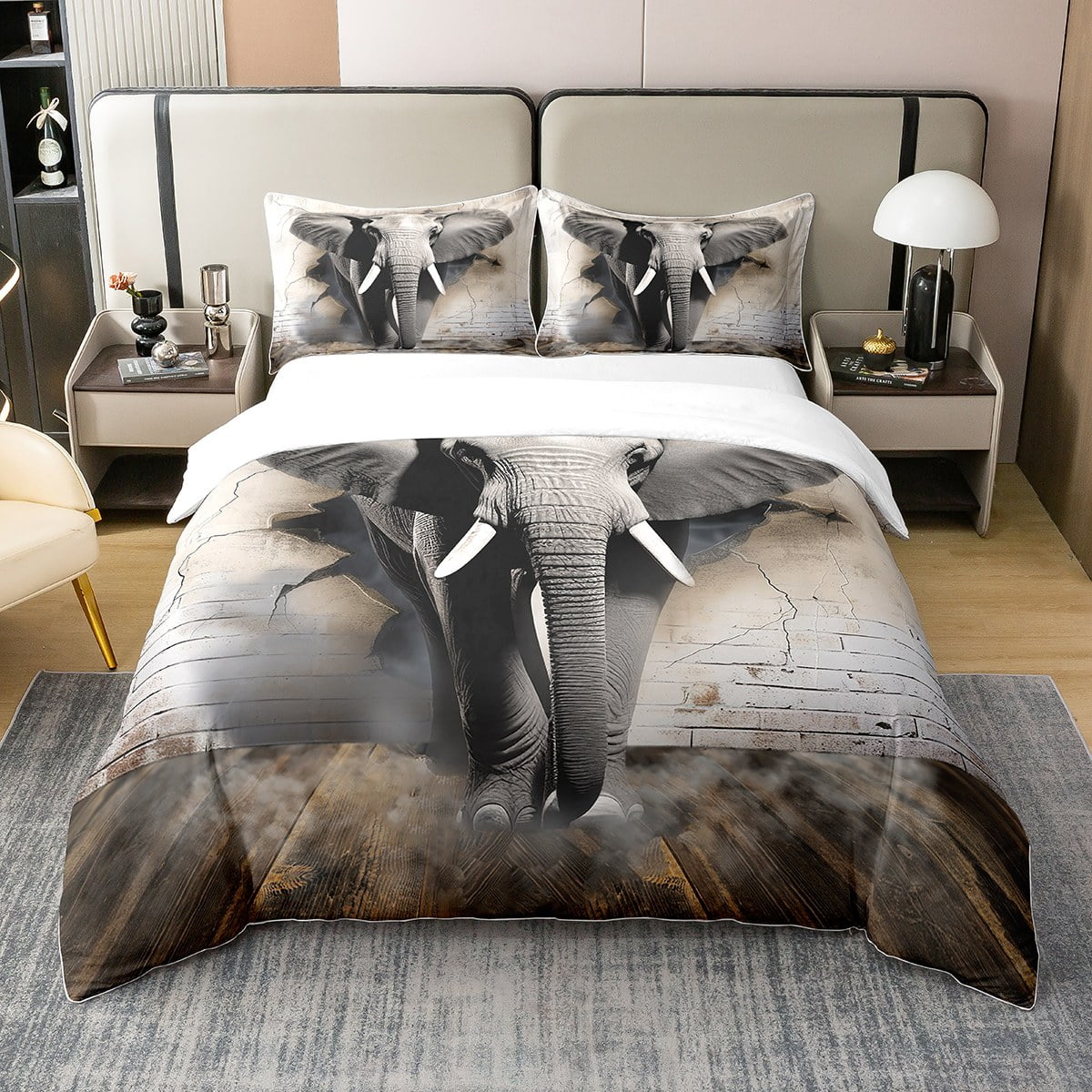 YST 100% Cotton Cute 3D Elephant Bedding Set King Size 3Pcs,Grey ...
