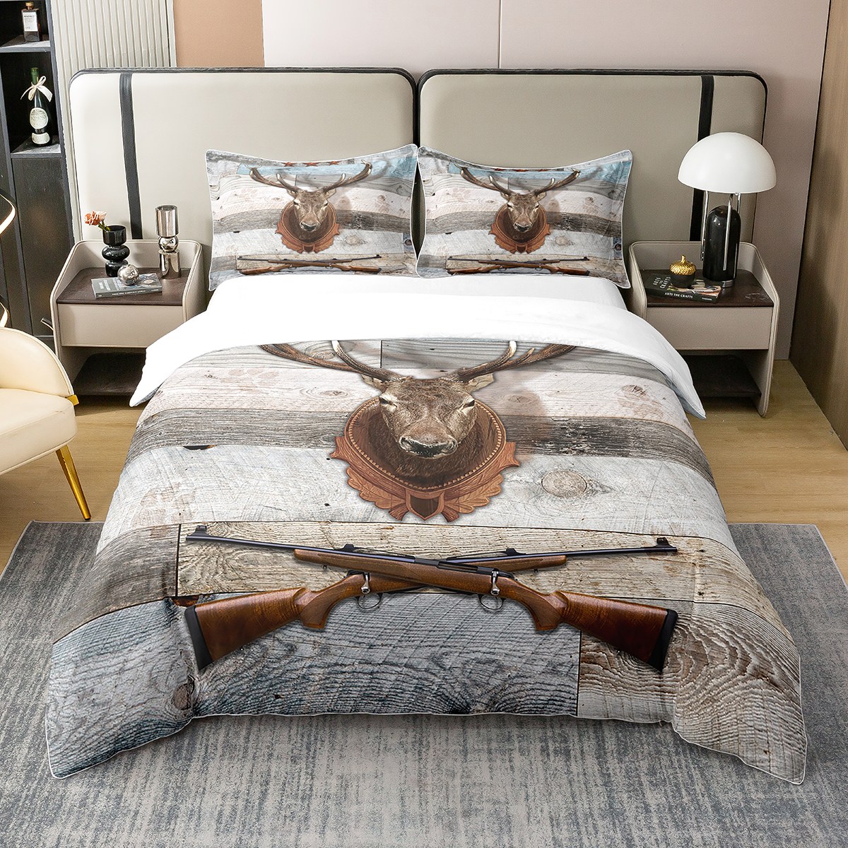 YST 100% Cotton Deer Hunting Full Bedding Sets,Shotgun Duvet Cover ...