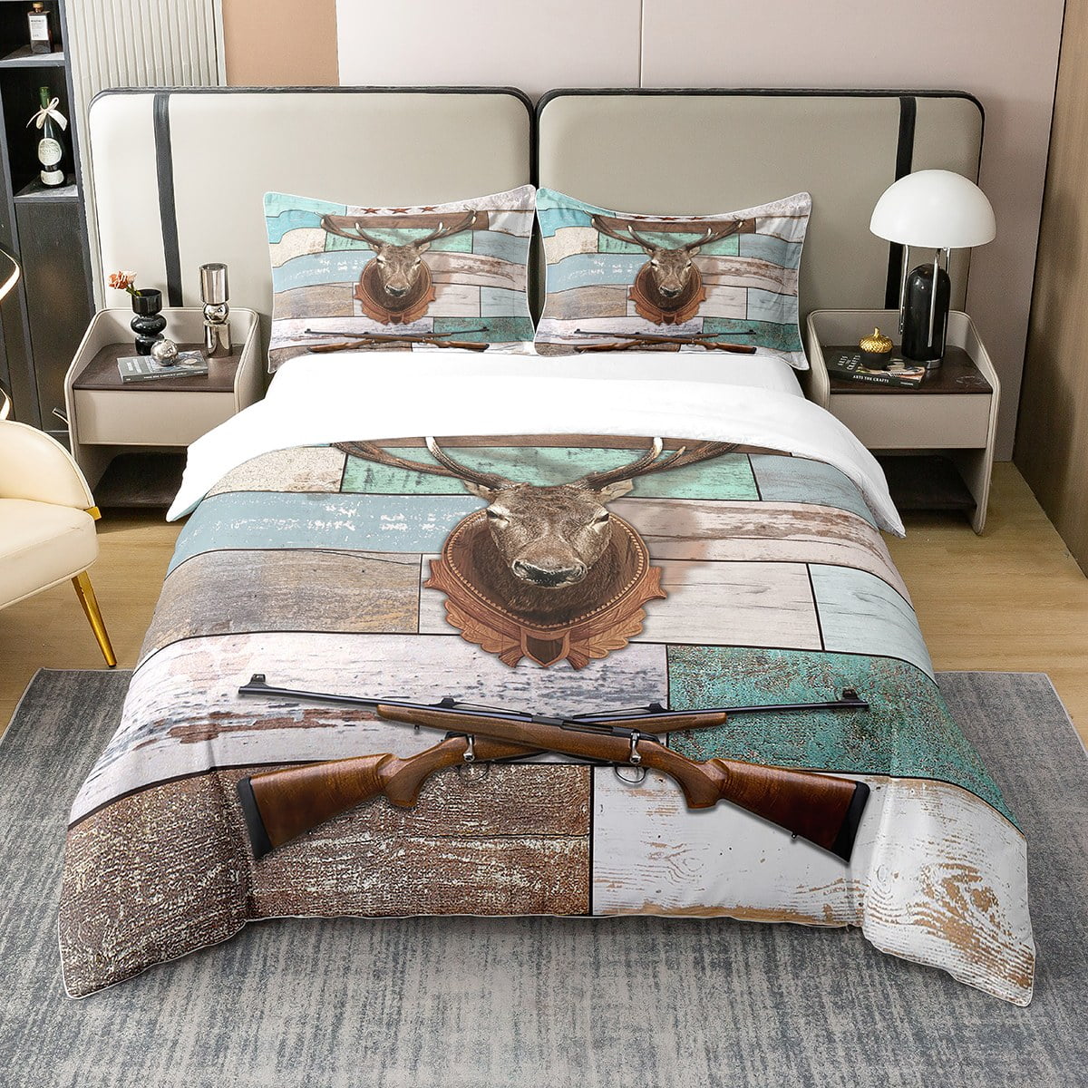 YST 100% Cotton Deer Hunting Twin Bedding Sets for Boys,Hunter Shotgun ...