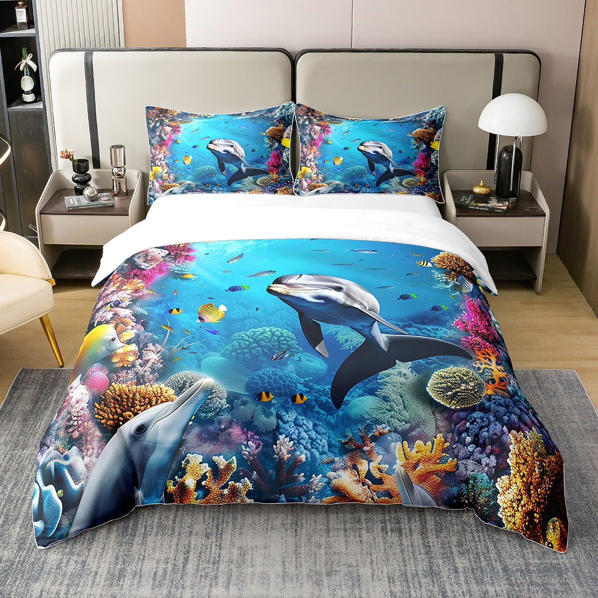 100% Cotton Dolphin Comforter Cover 3D Dolphin Print Soft Breathable ...