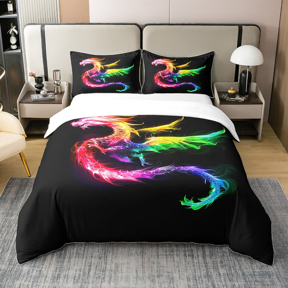 100% Cotton Dragon King Comforter Cover,Rainbow Dragon Duvet Cover ...