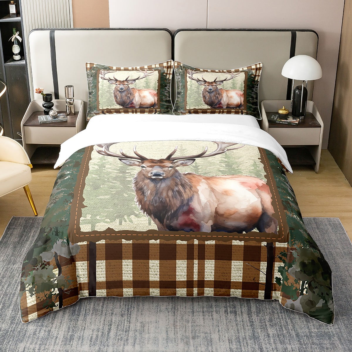 Erosebridal 100% Cotton Elk Deer King Bedding Sets,Woodland Decor ...