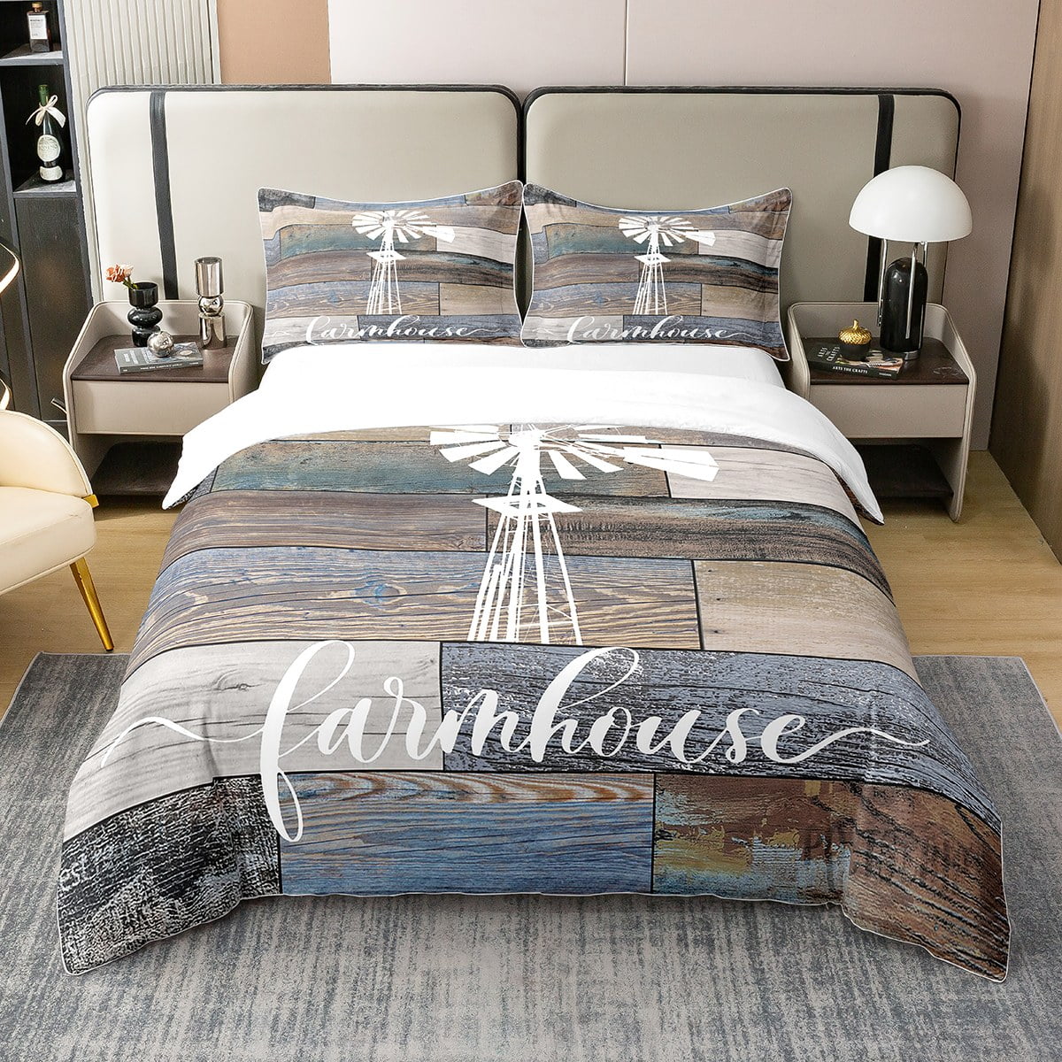 YST 100% Cotton Farmhouse Duvet Cover Queen,Windmill Bedding Set ...