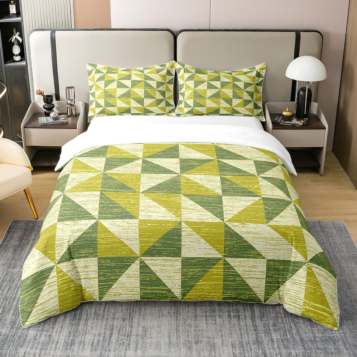 YST 100% Cotton Geometric Bedding Set Queen Grids Plaid Print Duvet ...