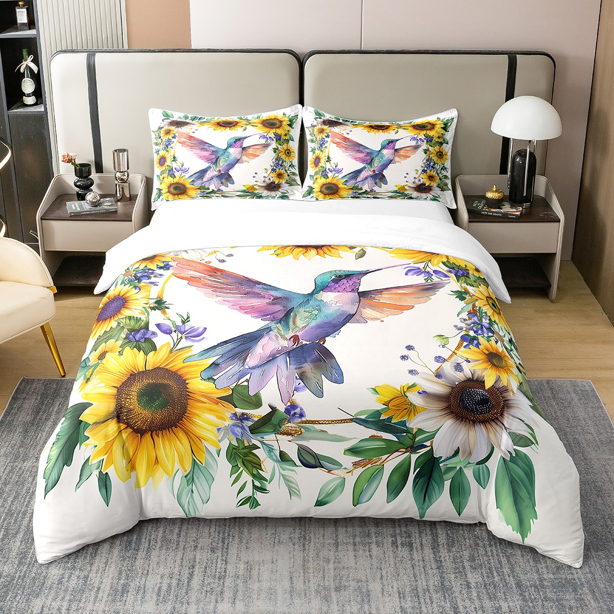 Erosebridal 100% Cotton Hummingbird Queen Bedding Set Rustic Sunflower ...