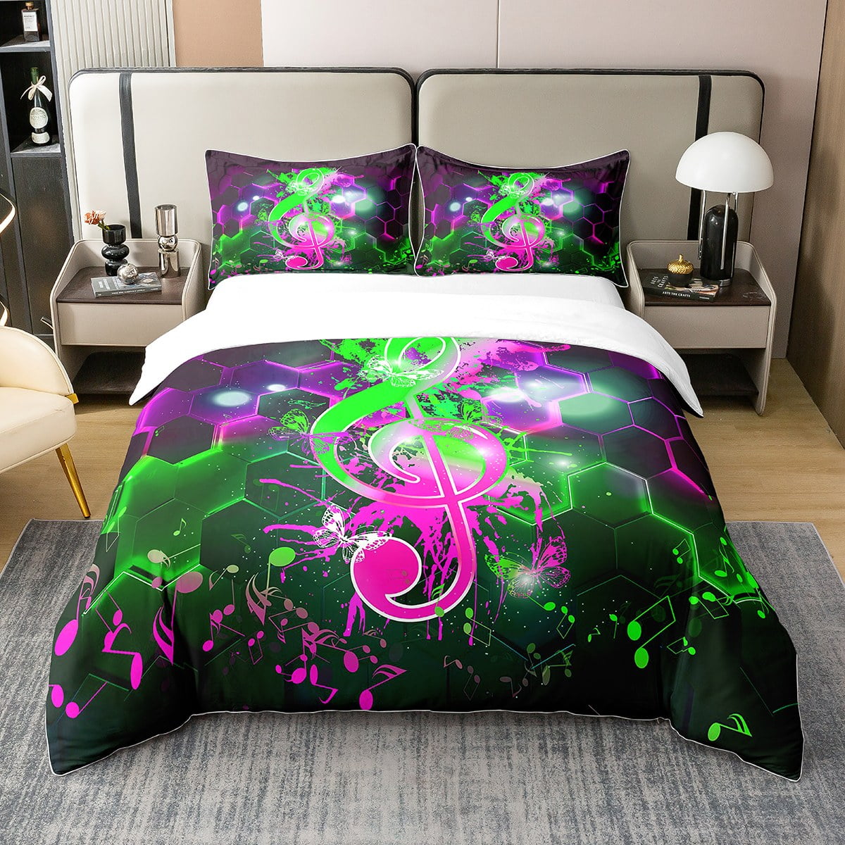 YST 100% Cotton Glowing Music Note Duvet Cover Rock & Roll Music ...