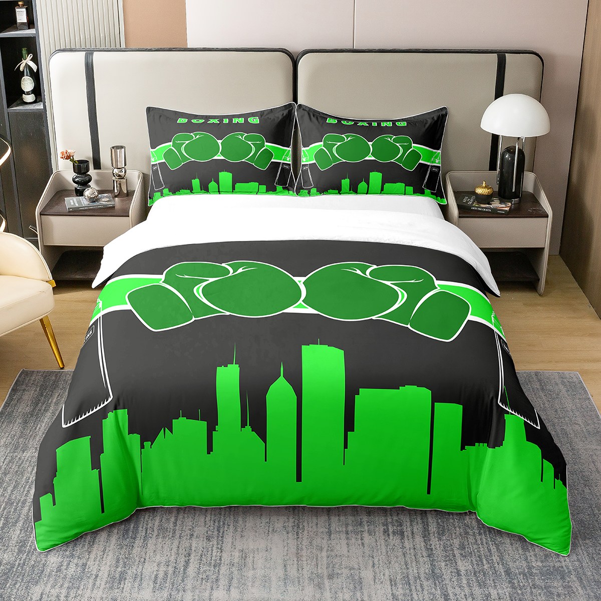 YST 100% Cotton Green Boxing Gloves Bed Set Pugilism Game Duvet Cover Twin Size for Kids Boys ...