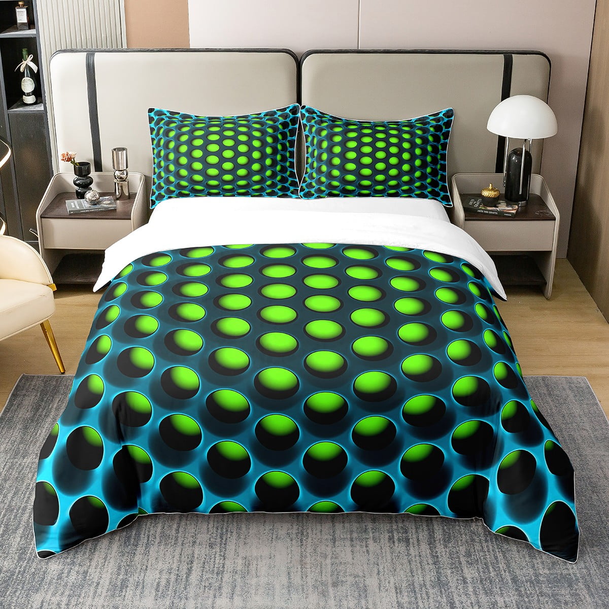 Erosebridal 100% Cotton Green Geometric Duvet Cover Turquoise Honeycomb Bedding Set King for ...
