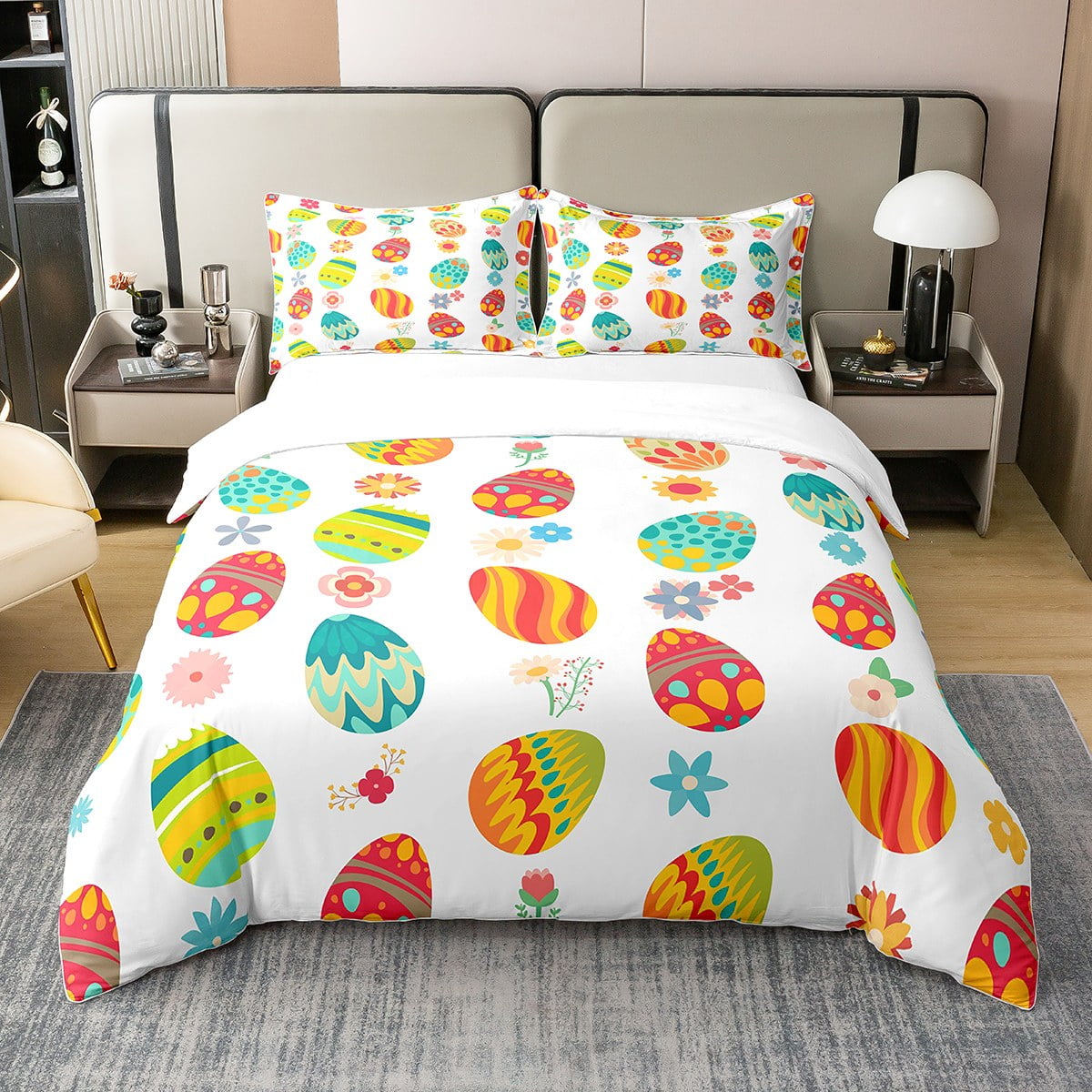 YST 100% Cotton Happy Easter Eggs Comforter Cover King,Colorful Cartoon ...