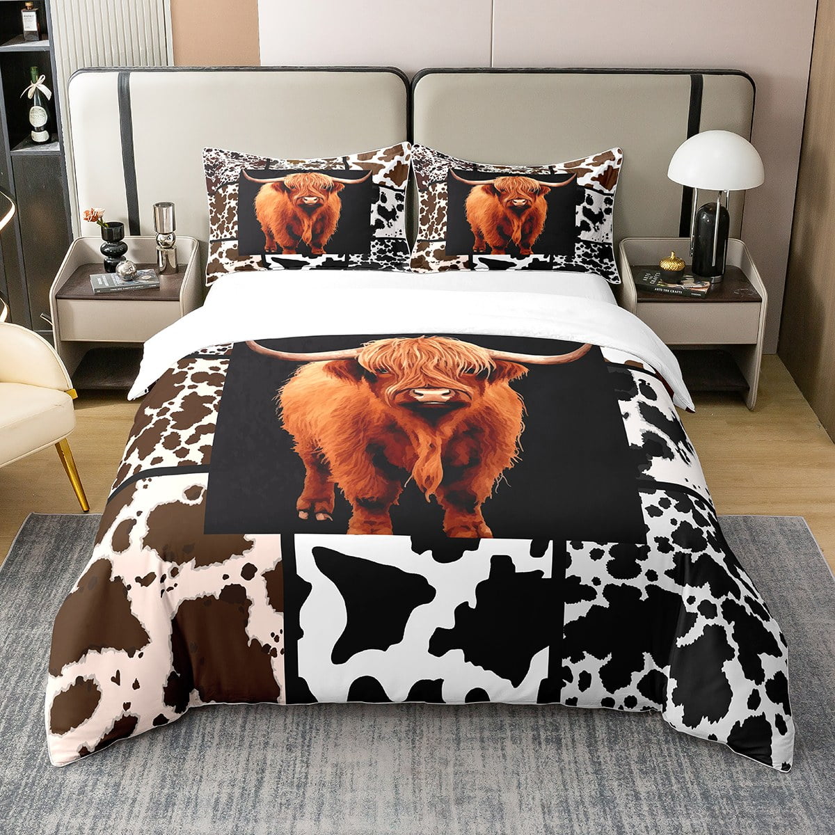 Erosebridal 100% Cotton Highland Cow Duvet Cover,Natural Weatern Wild Animal Comforter Cover ...