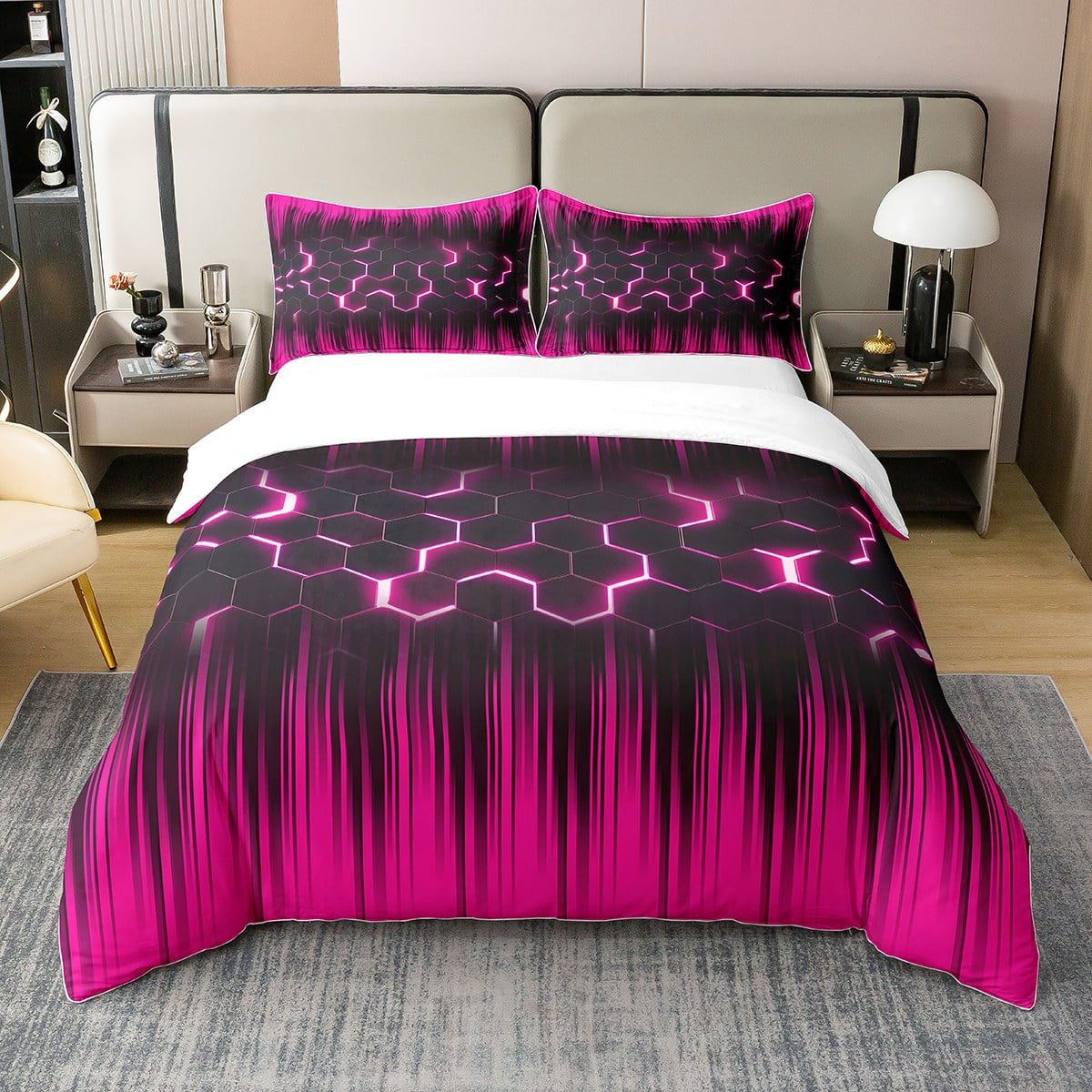 Erosebridal 100% Cotton Honeycomb Duvet Cover Full Neon Pink and Black ...