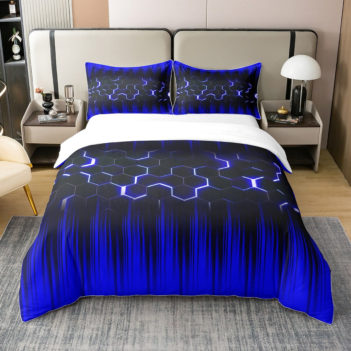 Erosebridal 100% Cotton Honeycomb Duvet Cover King Neon Blue Black ...