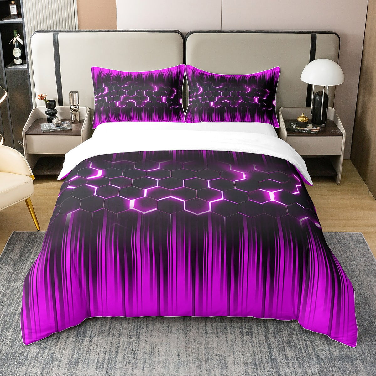 YST 100% Cotton Honeycomb Duvet Cover Twin Neon Purple and Black ...