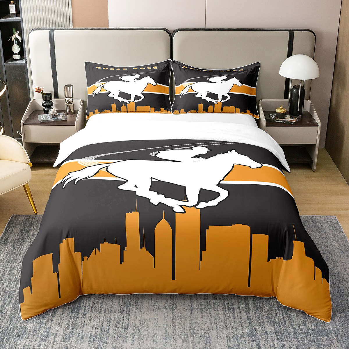 YST 100% Cotton Horse Race Bed Set Galloping Animal Duvet Cover Twin ...