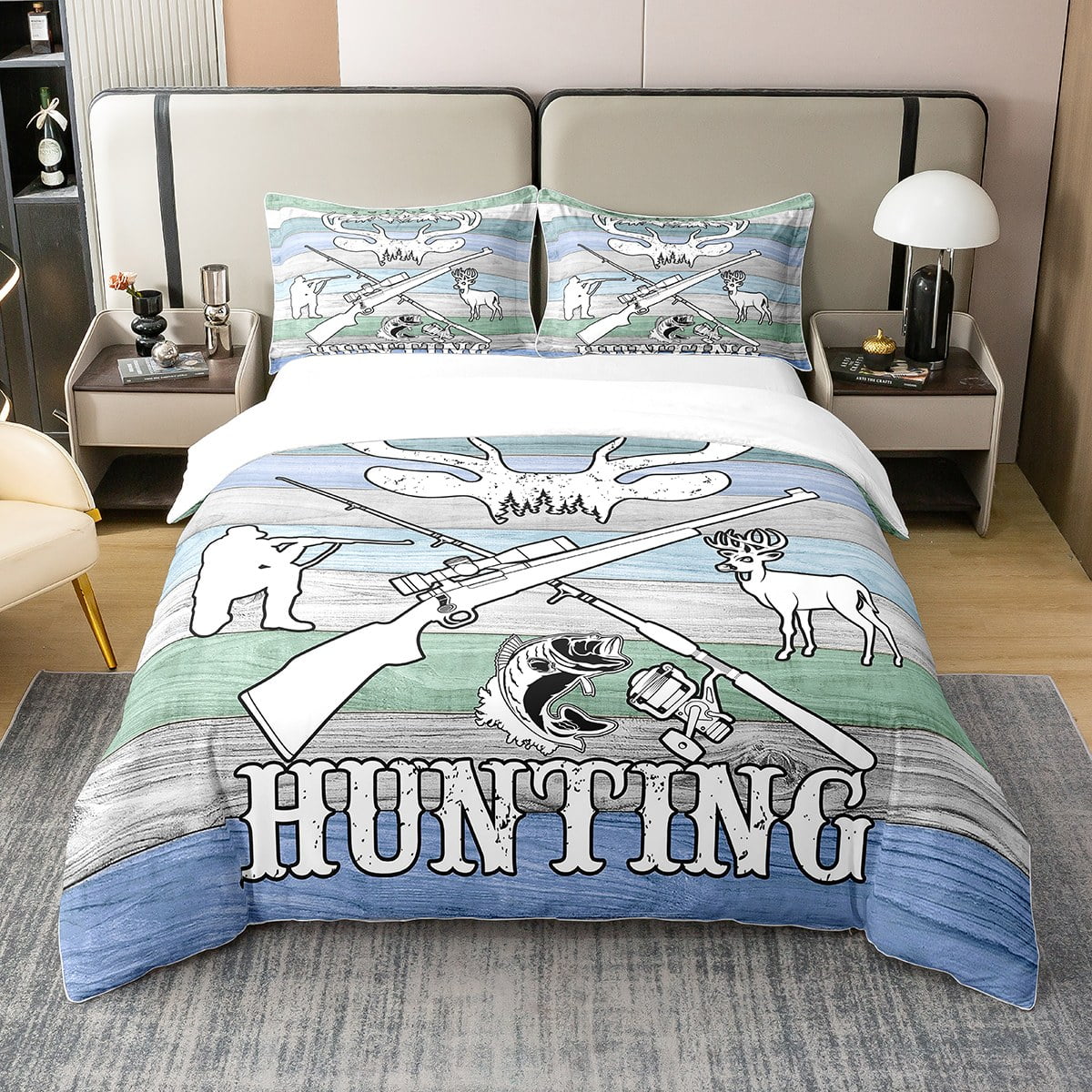 YST 100% Cotton Hunting Animals Duvet Cover King,Rustic Farmhouse Cabin ...