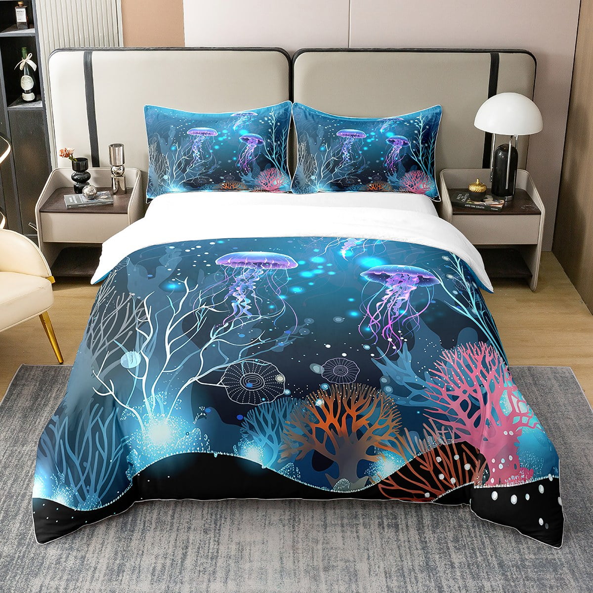 YST 100% Cotton Jellyfish Duvet Cover Twin Size Ocean Nautical ...