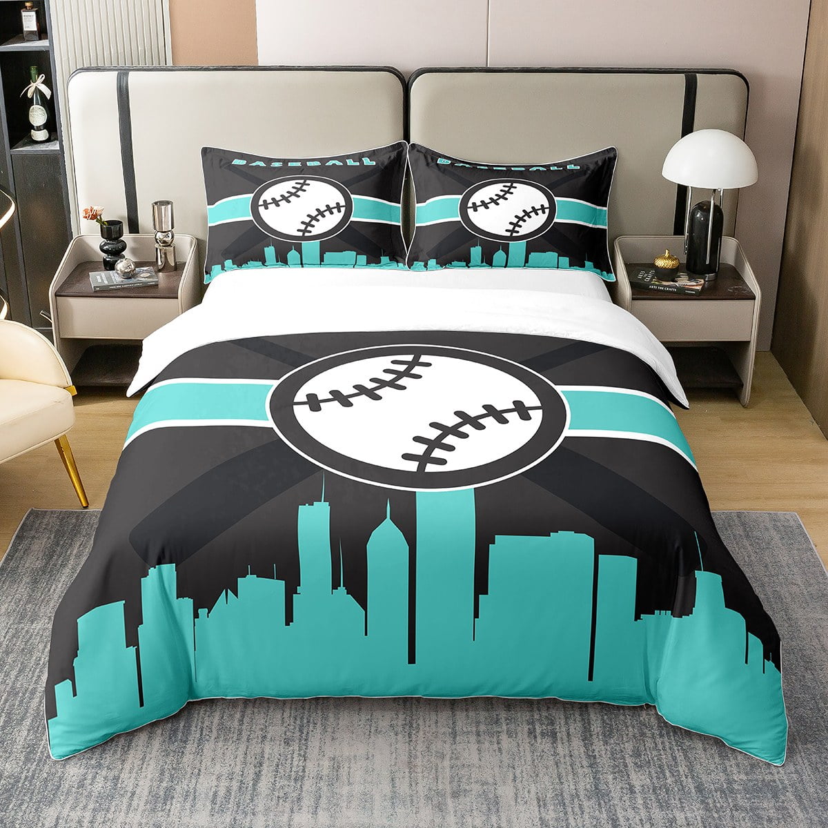 YST 100% Cotton Kids Baseball Bedding Set Queen Size Softball Duvet ...