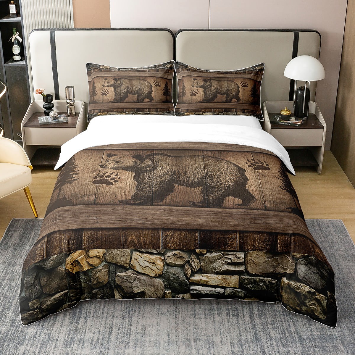 Erosebridal 100% Cotton Bear Bedding Set,3D Cute Black Bear Comforter ...