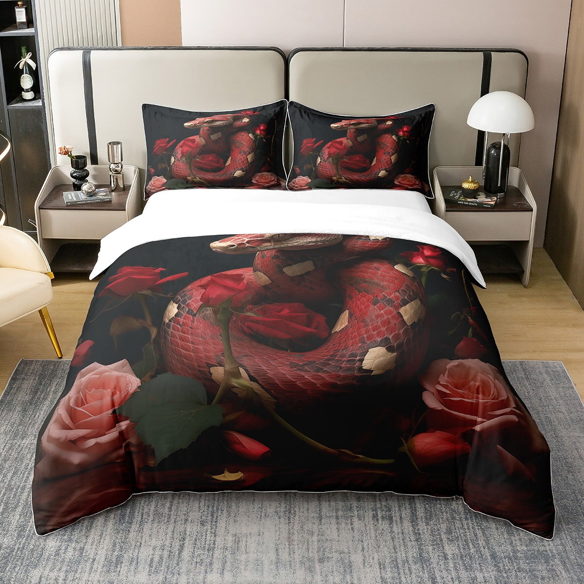 YST 100% Cotton Kids Boys Snake Queen Comforter Cover Red Snake Bedding ...