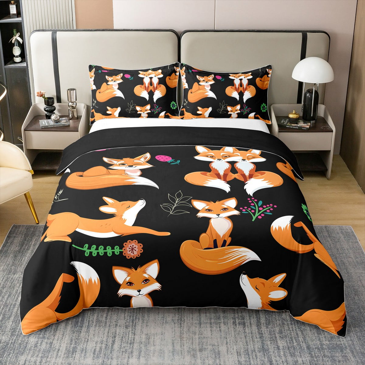 Erosebridal 100% Cotton Cute Fox Duvet Cover Queen Size Cartoon Fox ...