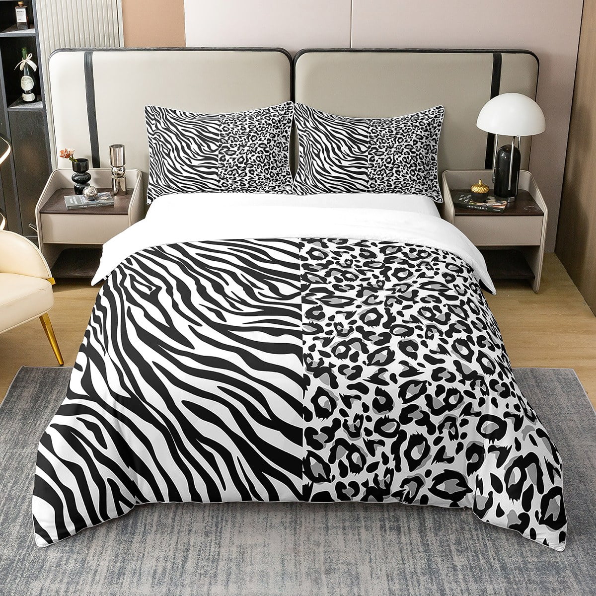 Yst 100 Cotton Leopard Comforter Cover Full Women Black White Stripes