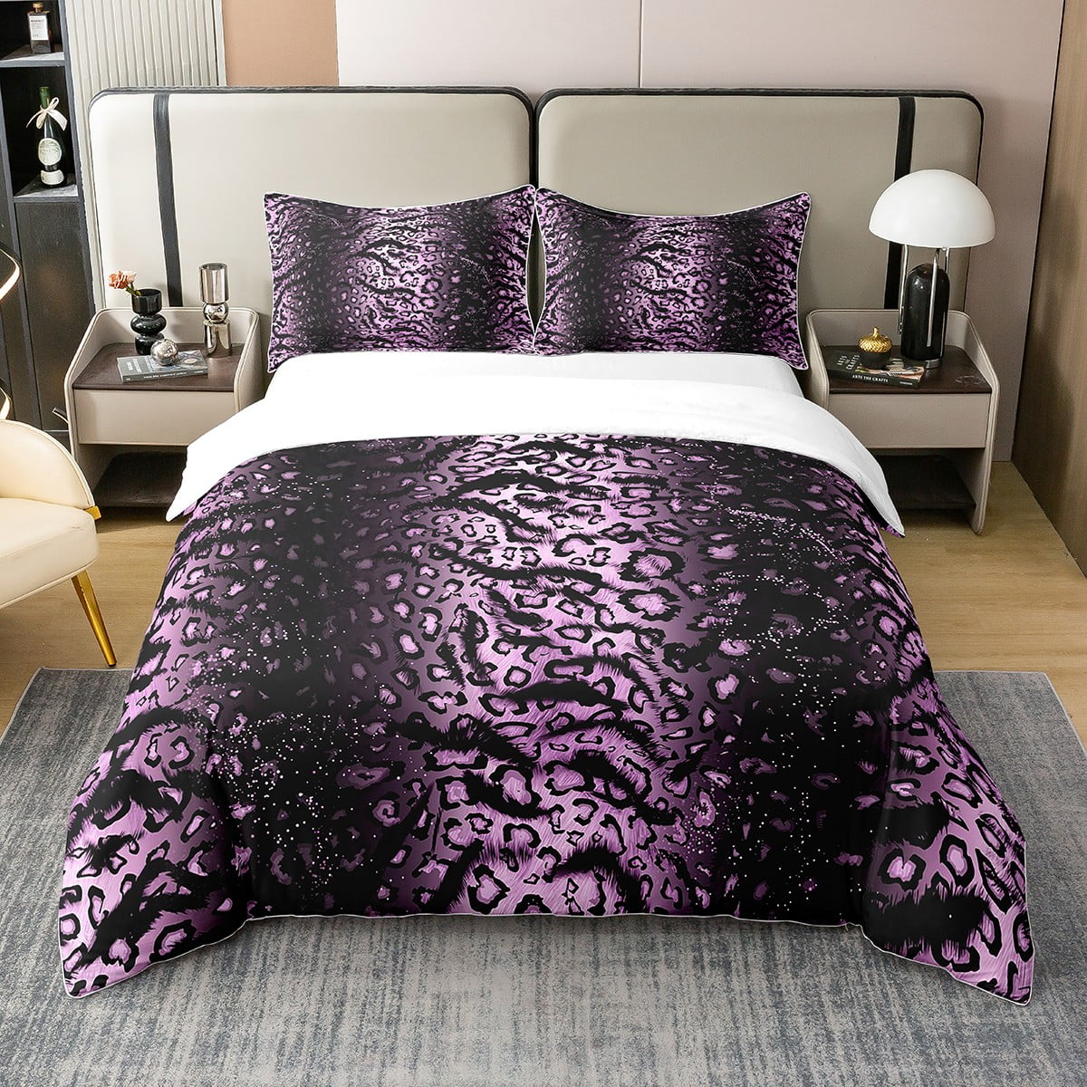 YST 100% Cotton Leopard Print Duvet Cover King,Purple Cheetah Bedding ...