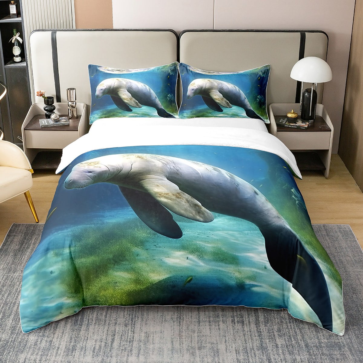 Erosebridal 100% Cotton Manatees Duvet Cover Queen Size, Marine Animals Bedding Set For Adults ...