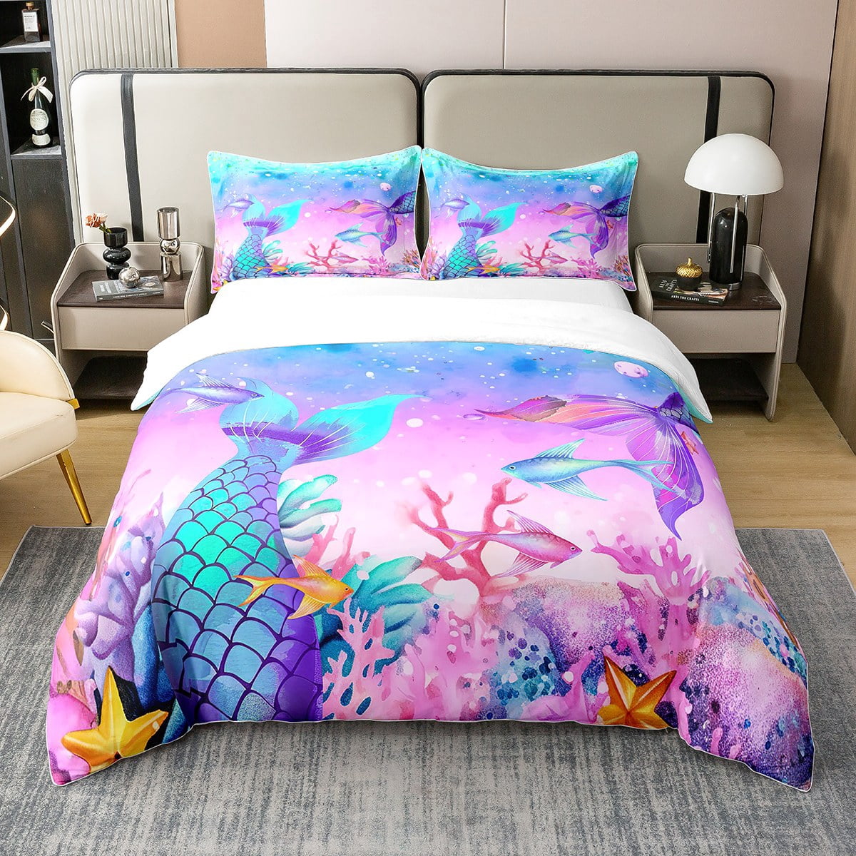 Erosebridal 100% Cotton Mermaid Tail Comforter Cover Queen Size ...