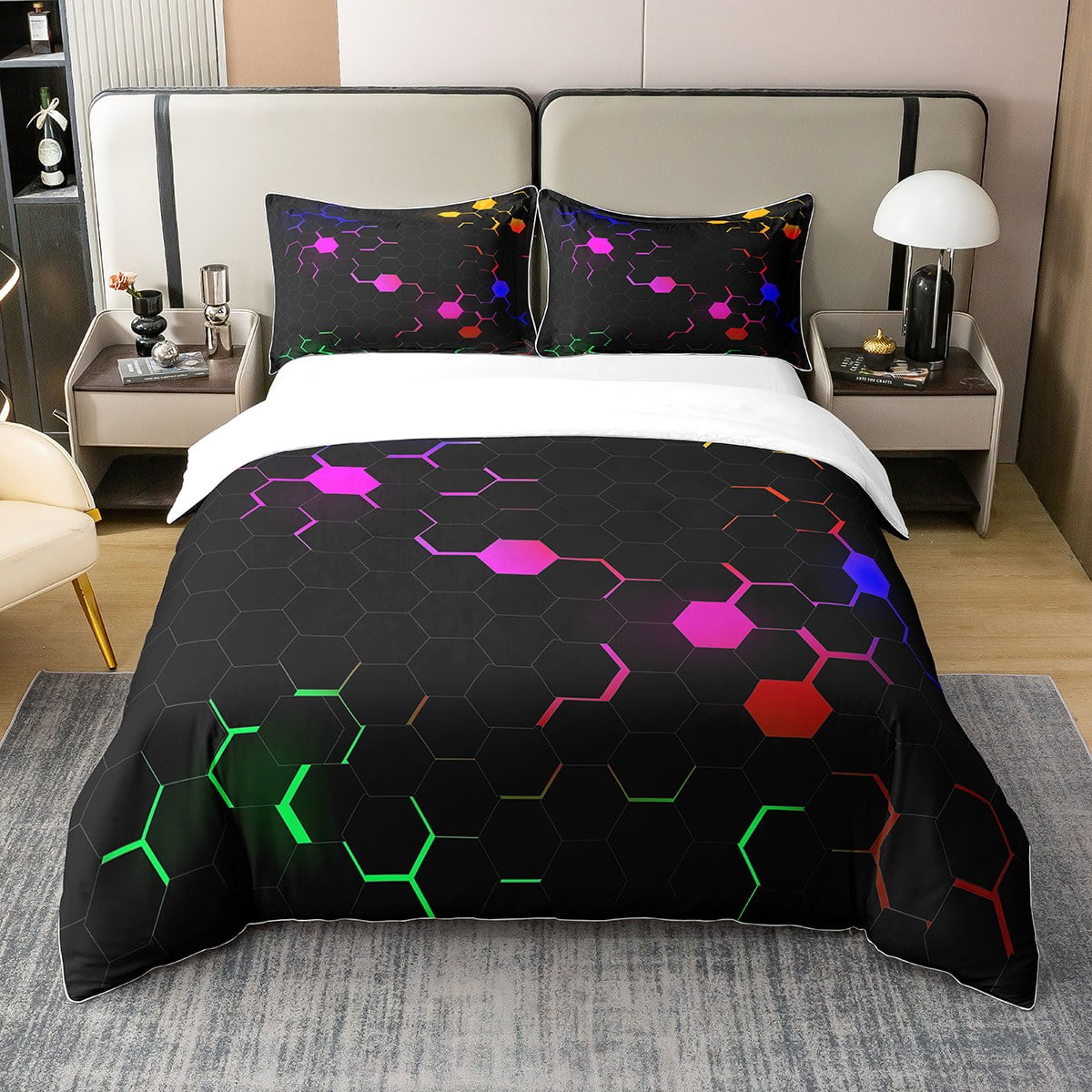 YST 100 Cotton Metal Geometry Duvet Cover,Honeycomb Bedding Set Queen ...