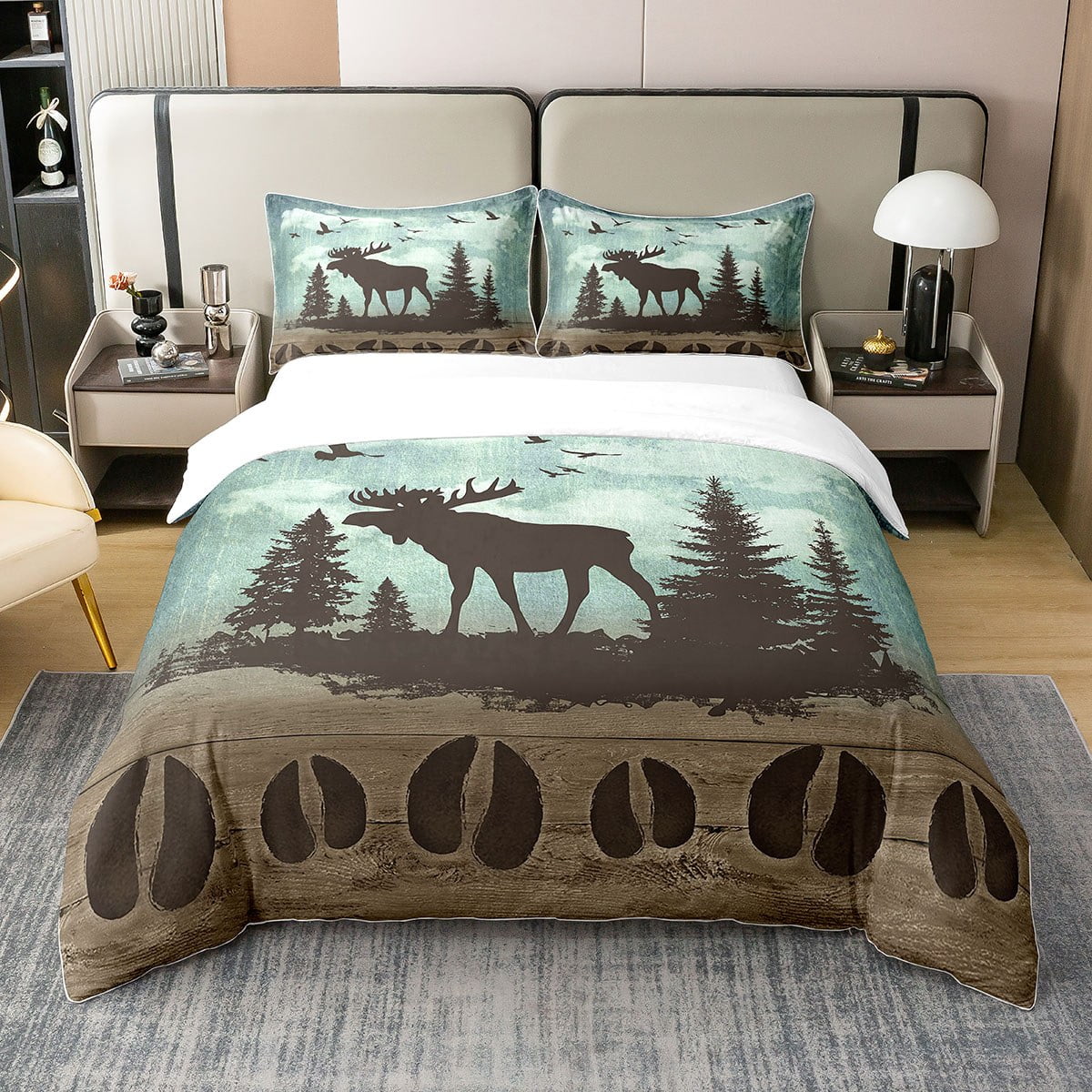 YST 100% Cotton Moose Comforter Cover Rustic Pine Trees Twin Bedding ...