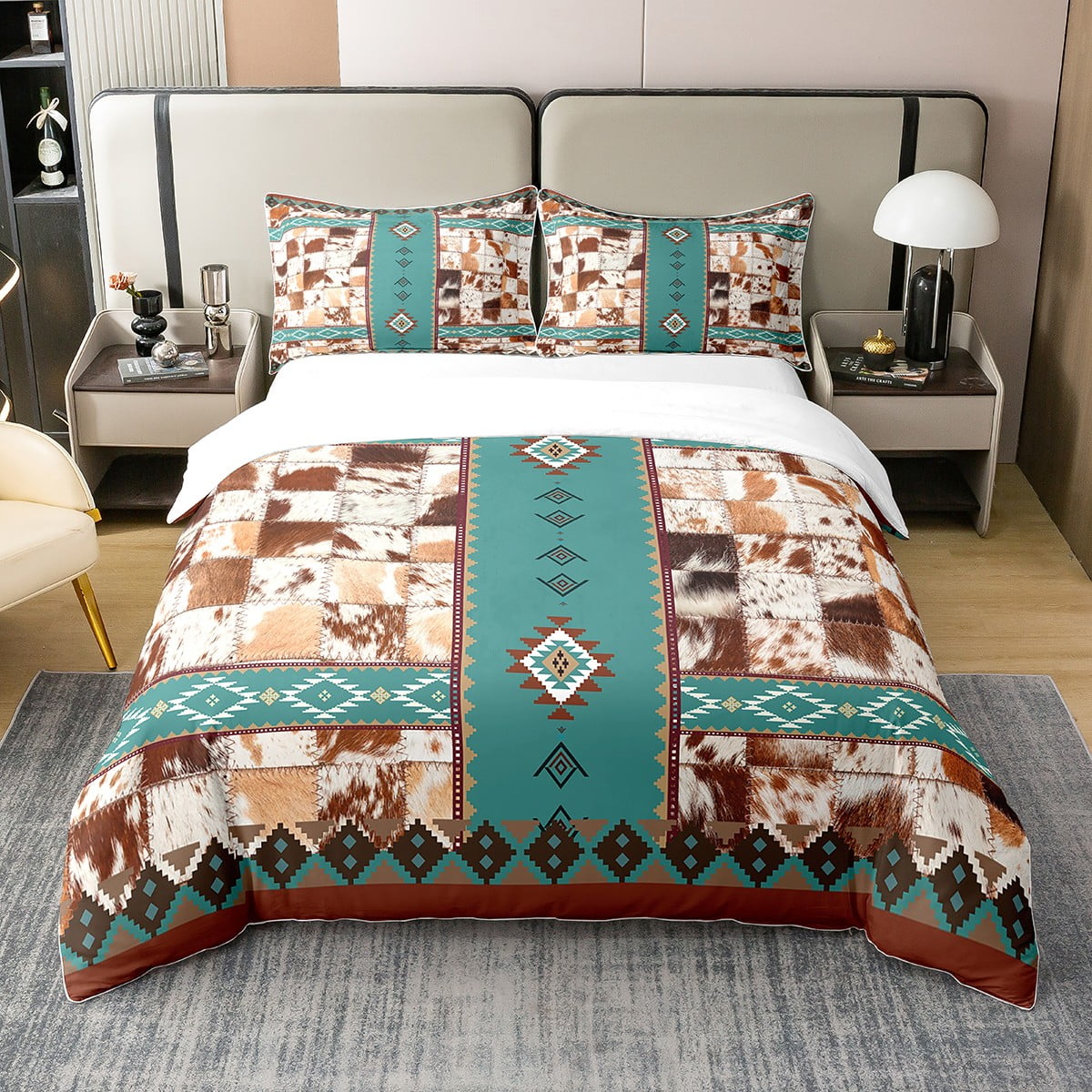 Erosebridal 100% Cotton Patchwork Cowhide Comforter Cover Geometric ...