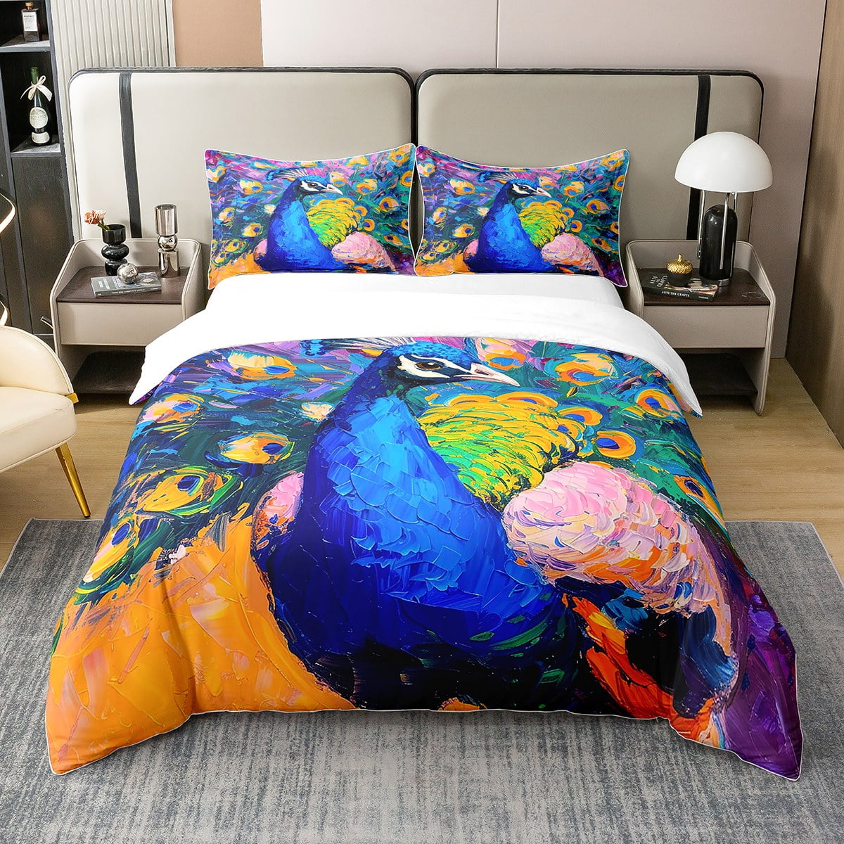 YST 100% Cotton Peacock Duvet Cover Peacock Feather Bedding Set For ...