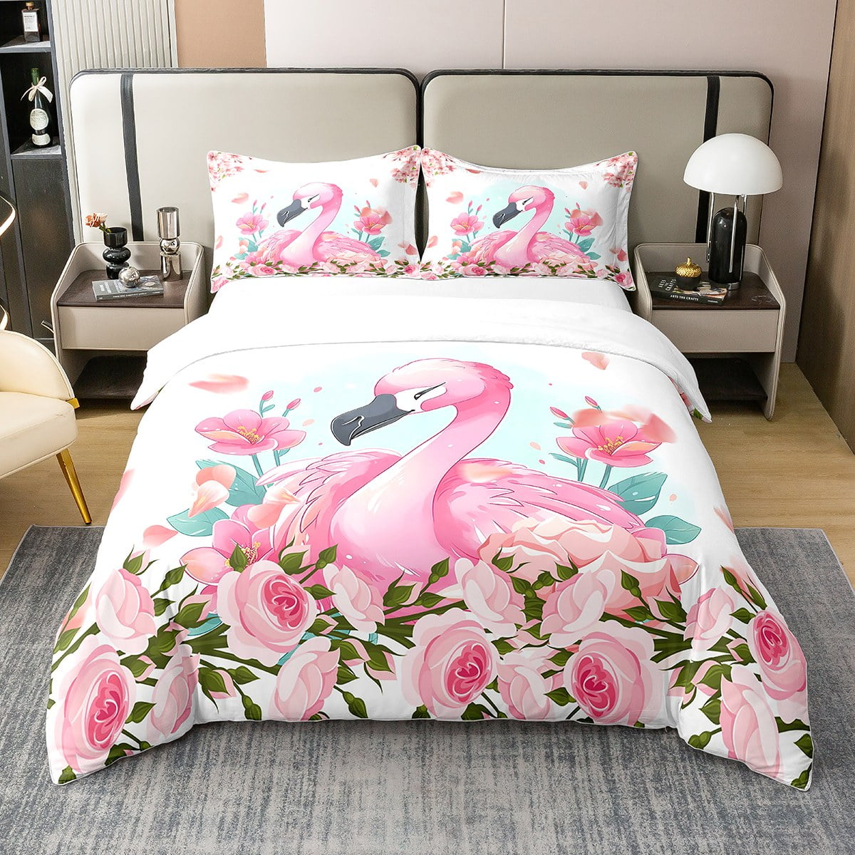 Erosebridal 100% Cotton Pink Flamingo Bedding Set Romantic Rose Duvet ...
