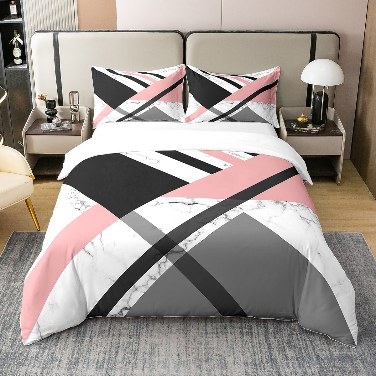 Erosebridal 100% Cotton Pink Geometric Twin Bedding Set Women Triangle ...