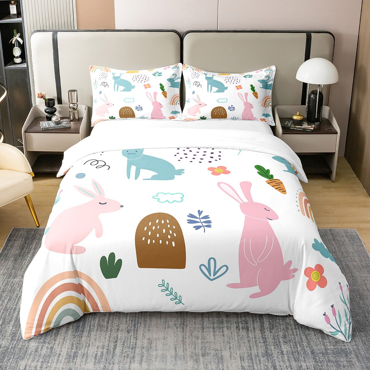 Erosebridal 100% Cotton Rabbit Duvet Cover Cute Rabbits Bedding Set ...