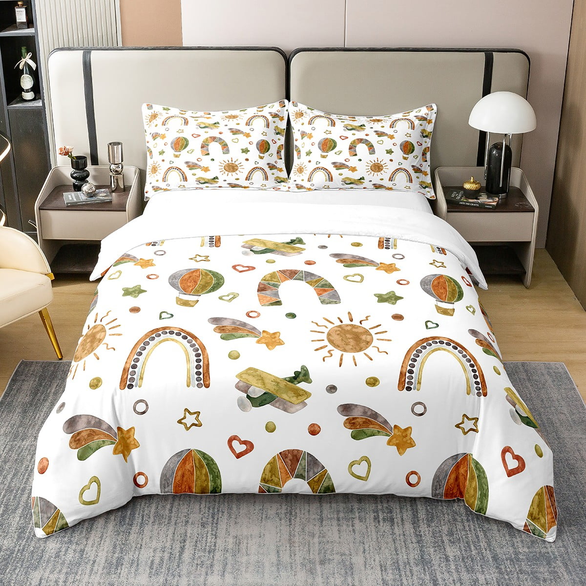 Erosebridal 100% Cotton Rainbow Duvet Cover Sun and Stars Full Bedding ...