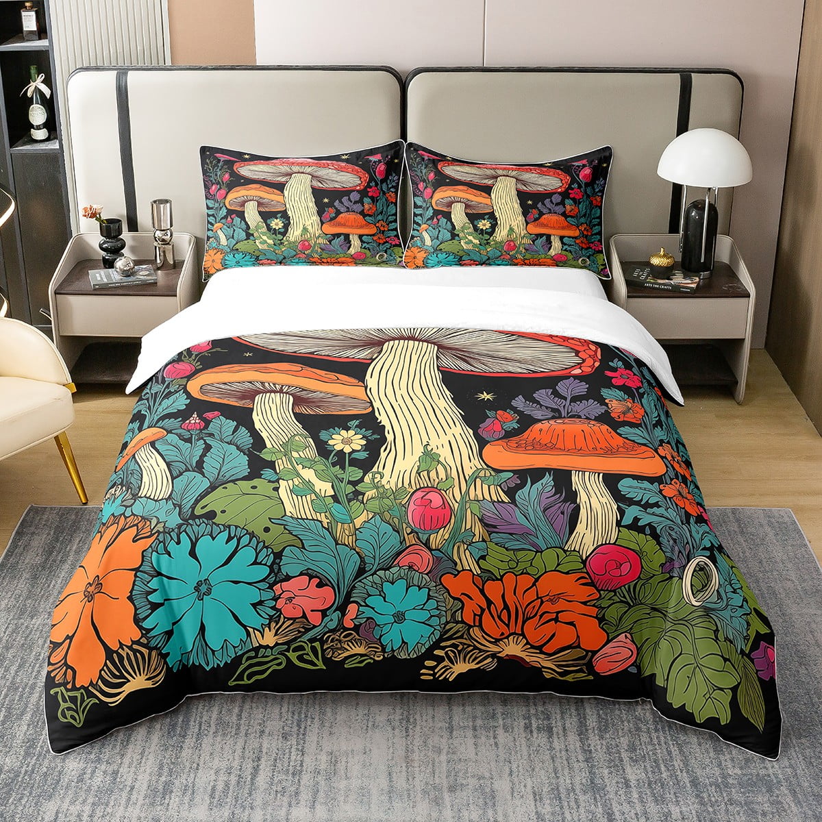 Erosebridal 100% Cotton Retro Mushroom Bedding Set Twin,Trippy 60s 70s ...