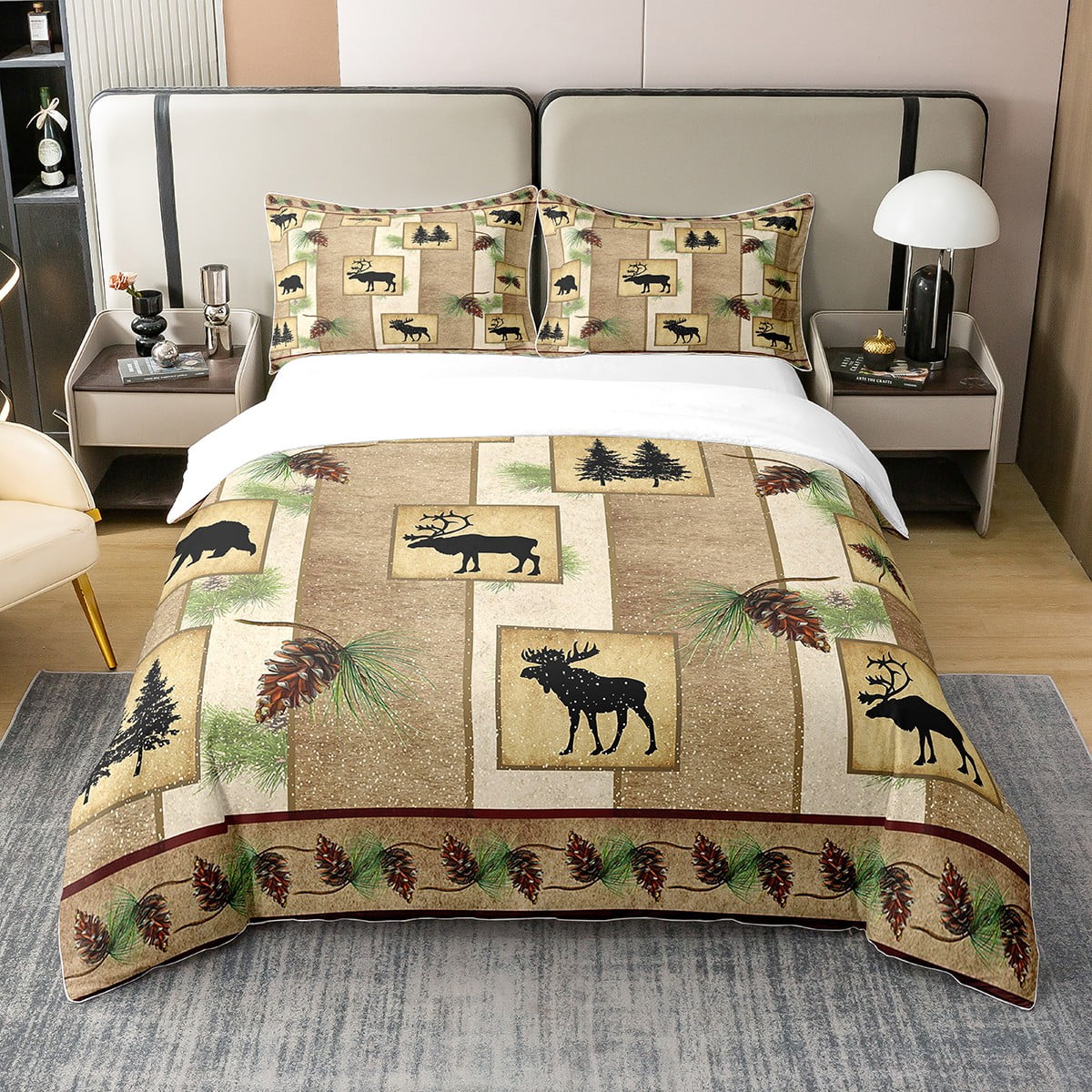 YST 100% Cotton Rustic Bedding Set Bear Moose Elk Deer Hunting Duvet ...