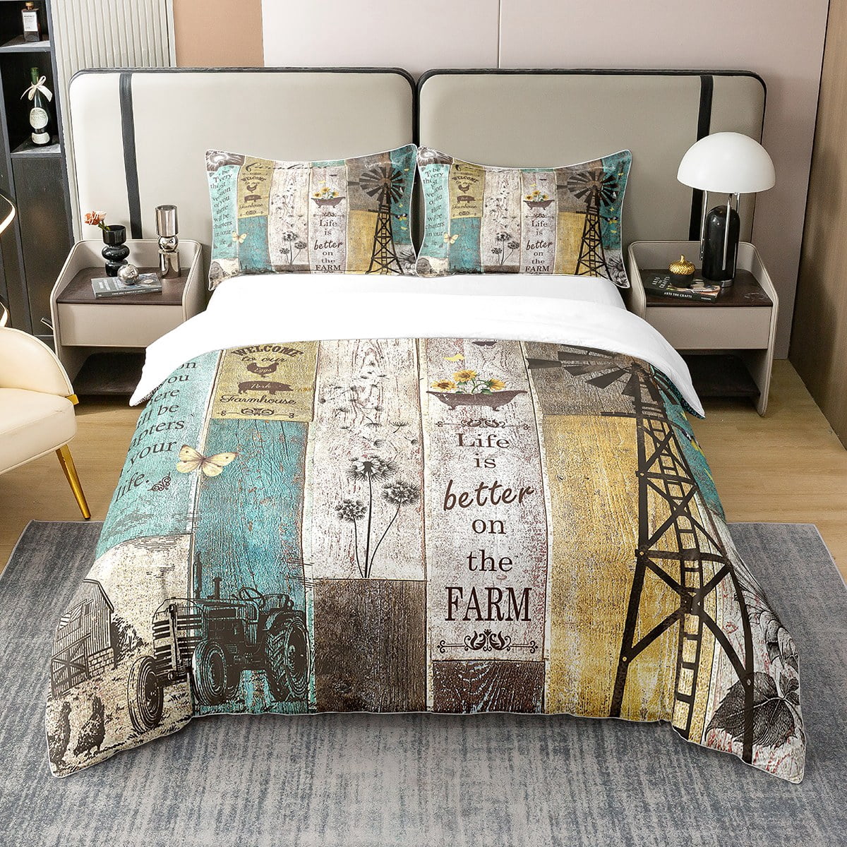 YST 100% Cotton Rustic Farmhouse Duvet Cover,Windmill Bedding Set Full ...