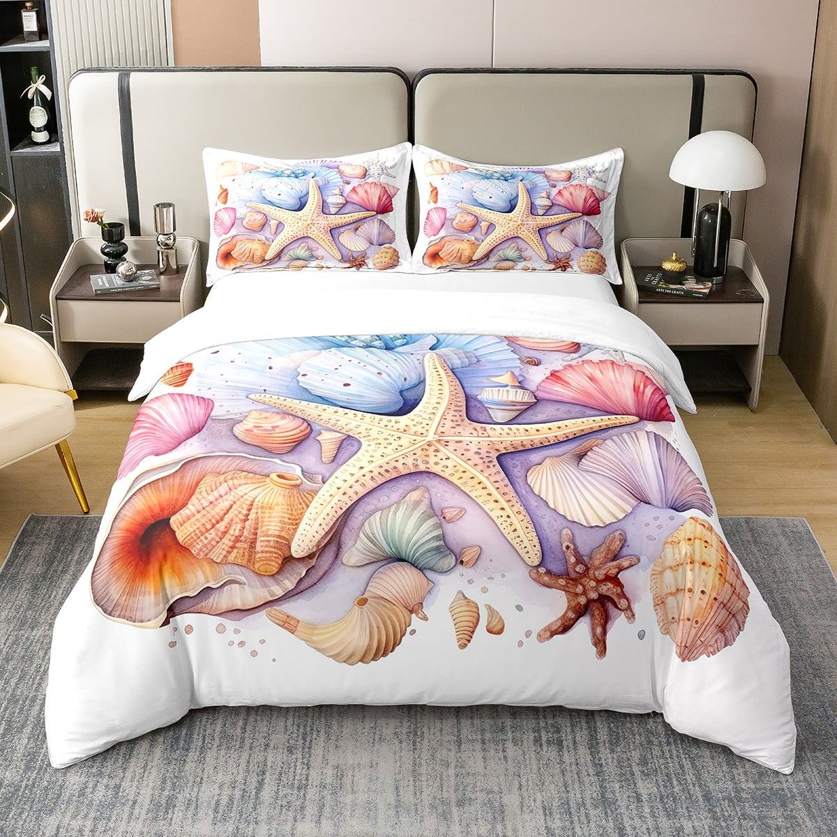 Erosebridal 100% Cotton Starfish Bedding Set Full Pink Blue Cute Ocean ...