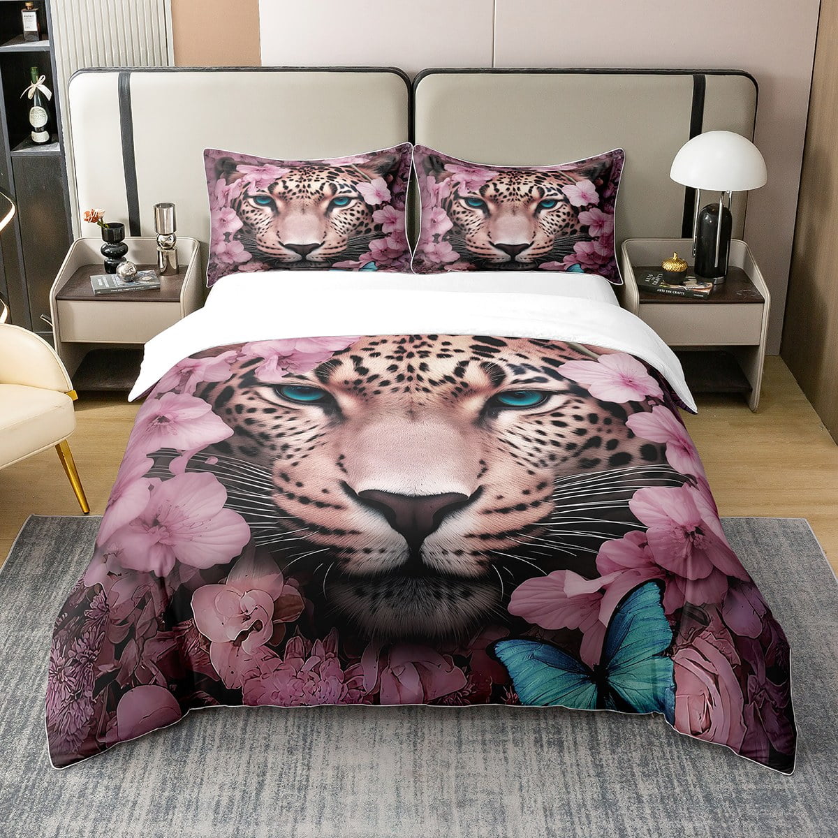 YST 100% Cotton Tiger Duvet Cover，Pink Floral Flowers Comforter Cover ...
