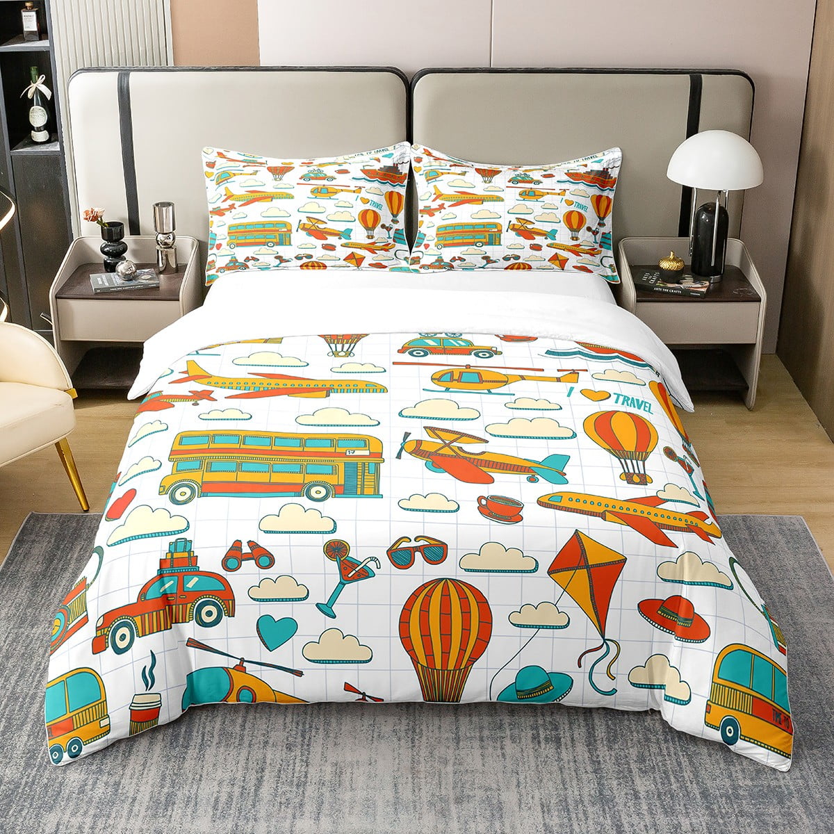 YST 100% Cotton Transportation Bedding Set Vehicles Airplane Duvet ...