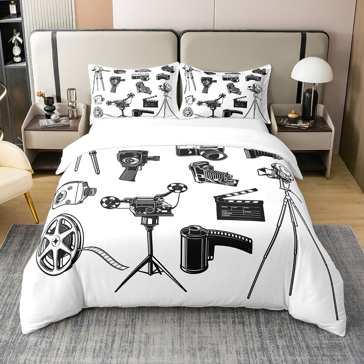 YST 100% Cotton Vintage Film Duvet Cover,Cinema Bedding Set King Size ...